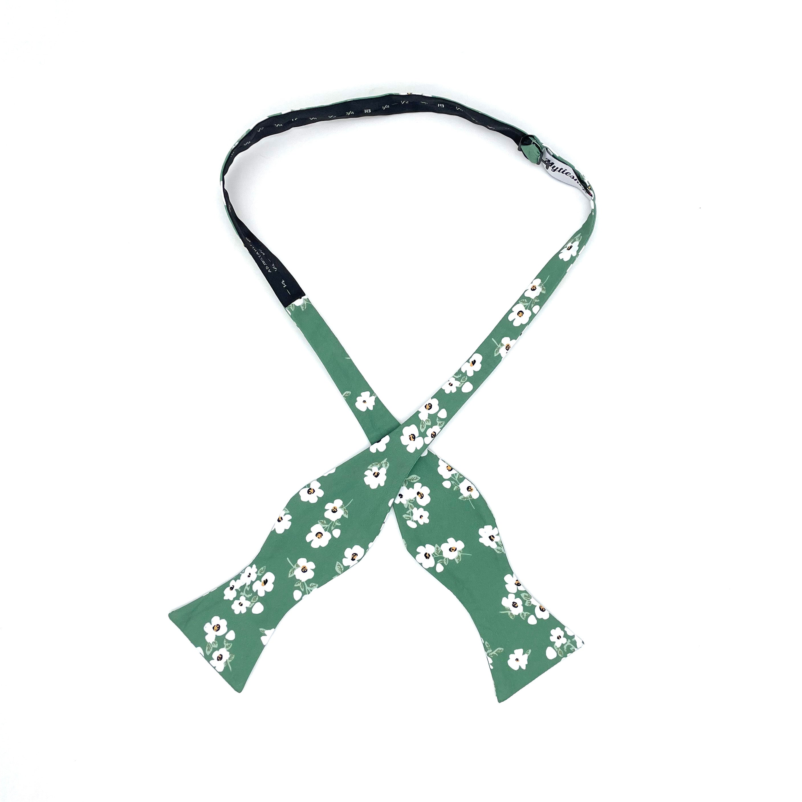 Sage Green Floral Bow Tie Men Self Tie - AUGUST - MYTIESHOP